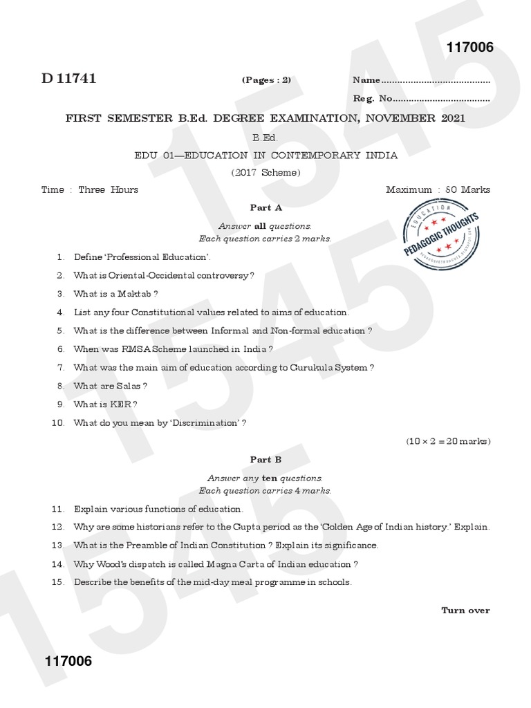 2021 1st Sem Education in Contemporary India | PDF