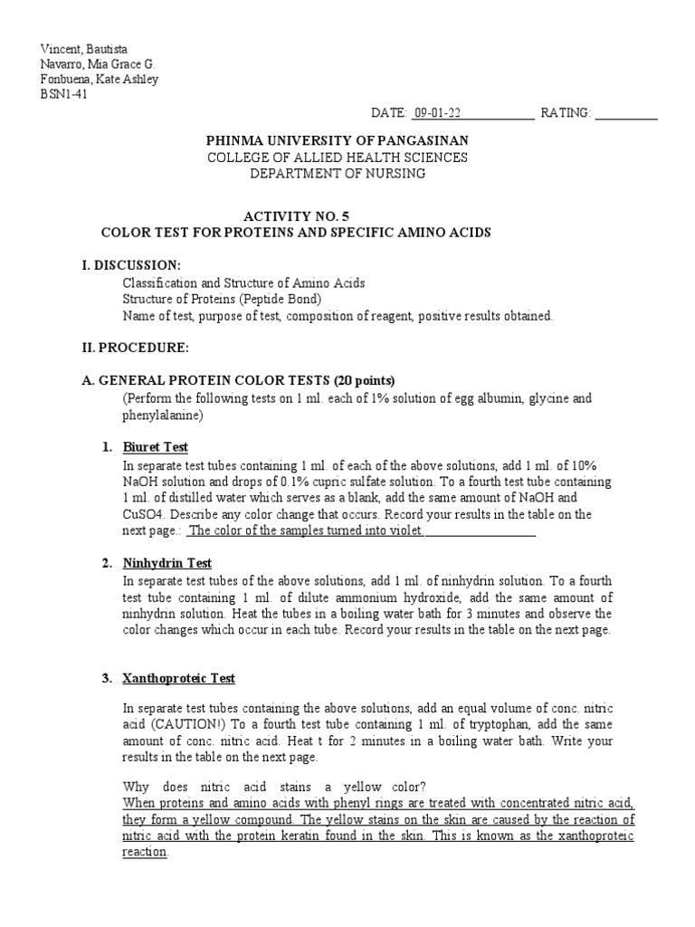 Protein Color Tests and Amino Acids | PDF | Amino Acid | Physical Sciences
