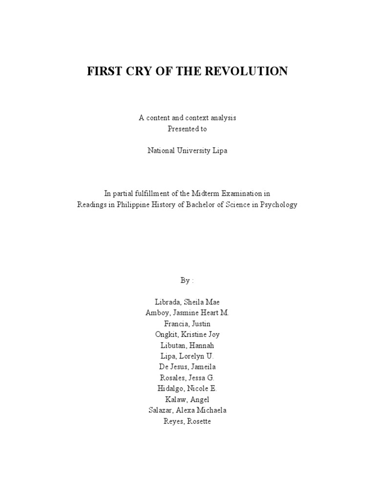 RPH Midterm Paper-The First Cry of Revolution - Group2 - PSY222 | PDF | Philippines