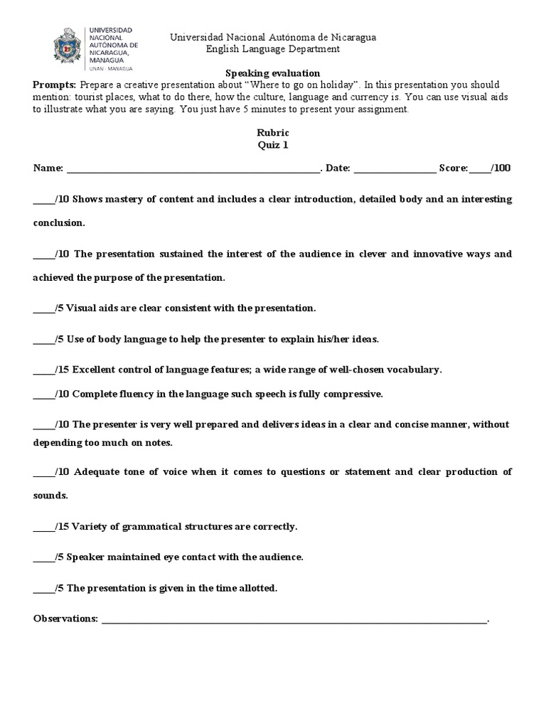 Integrated VI Speaking Rubric | PDF
