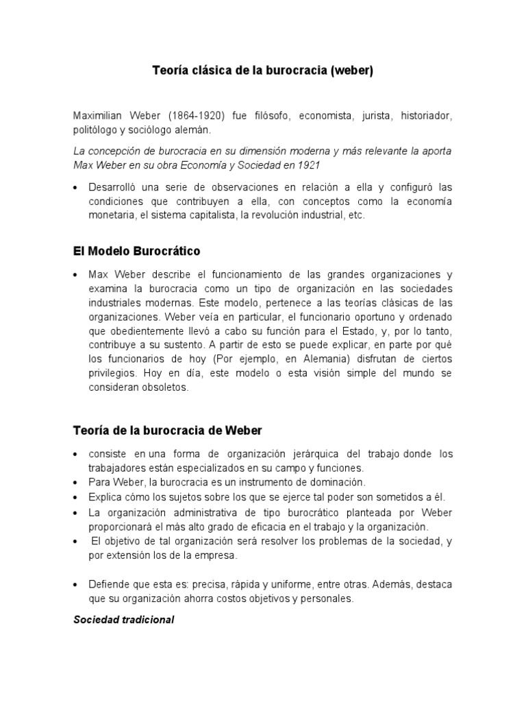Tarea Nayda Teoria Clasica de La Burocarcia Por Weber | PDF | Burocracia | Max Weber