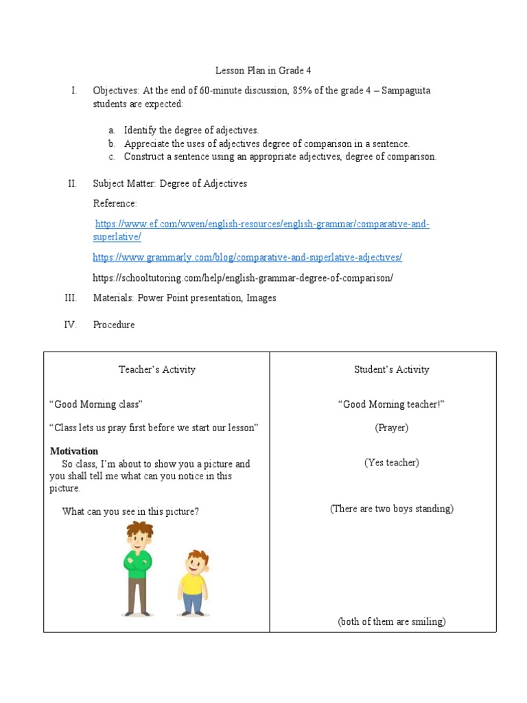 Lesson Plan in English | PDF | Adjective | Syntax