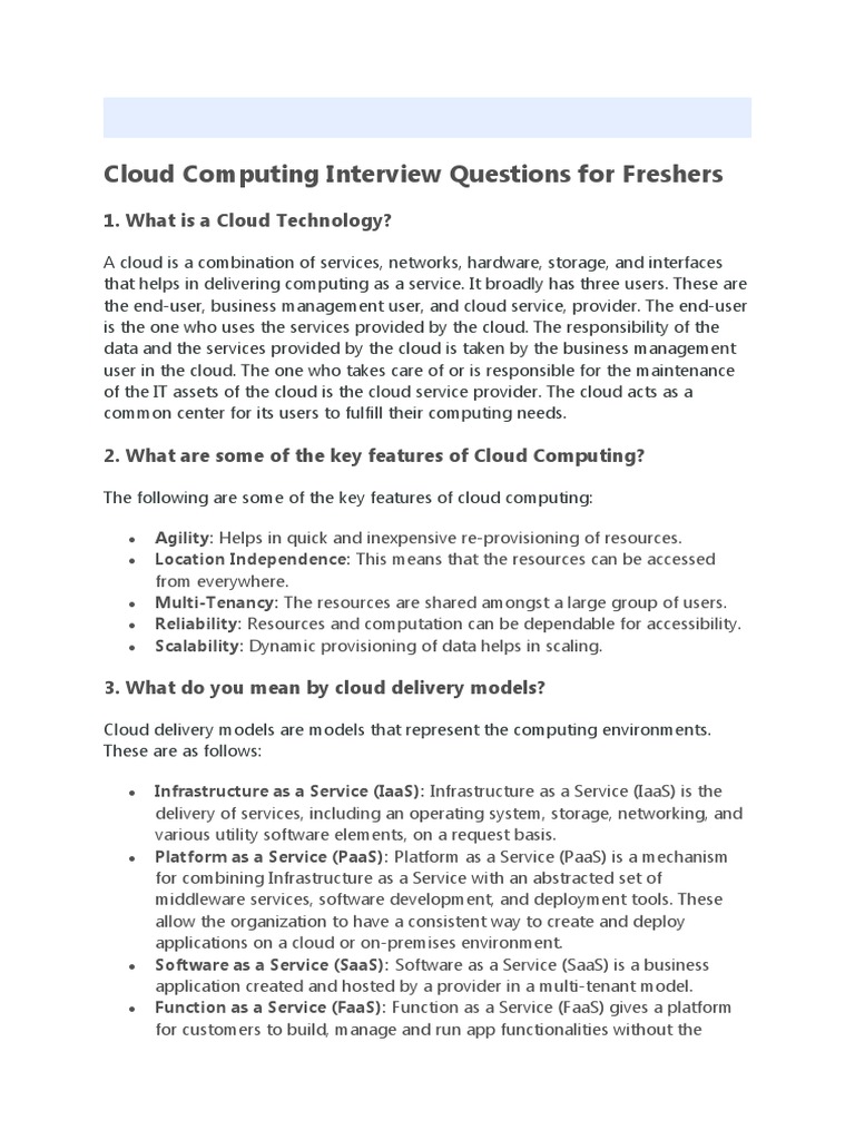 Cloud Computing Interview Questions for Freshers | PDF | Cloud ...