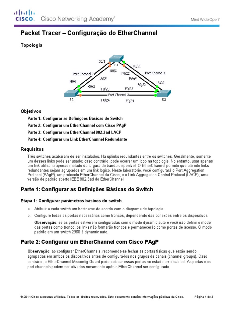 3.2.1.3 Packet Tracer - Configuring EtherChannel Instructions | PDF | Comutador de rede ...