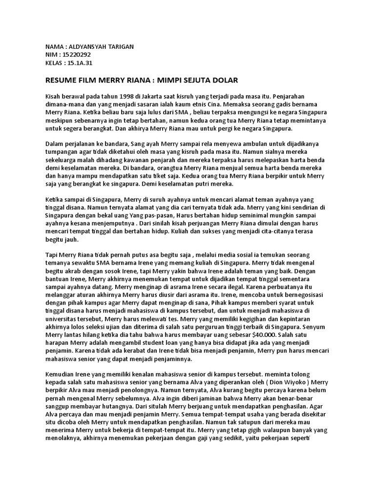 712 - Resume Film Merry Riana - Aldyansyah Tarigan | PDF