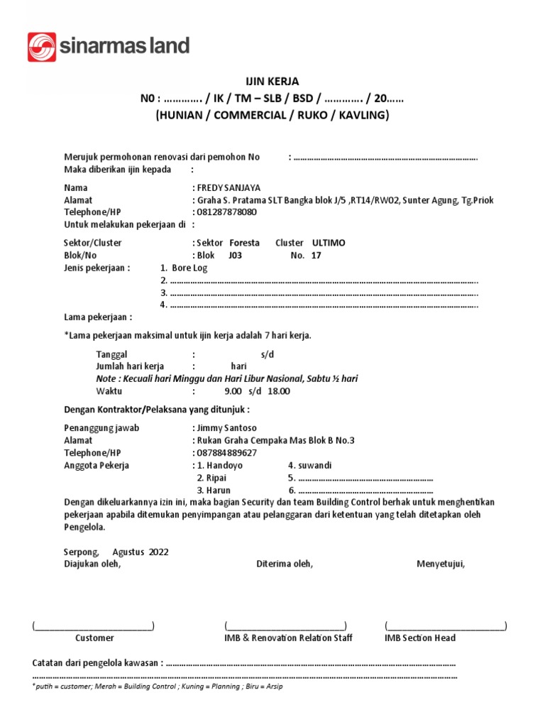 Formulir Izin Kerja 2021 | PDF