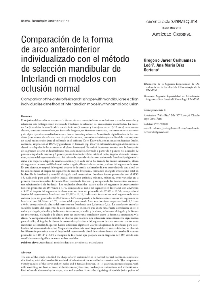 Comparación de La Forma de Arco Anteroinferior Individualizado Con El ...