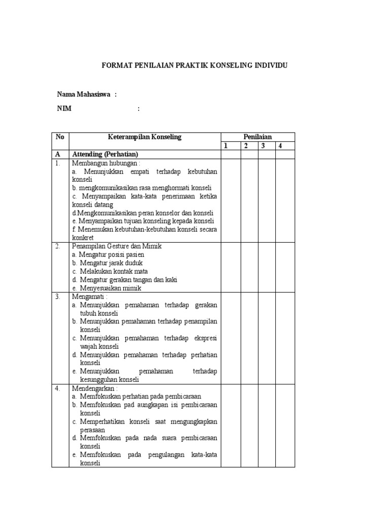 Format Penilaian Praktik Konseling | PDF