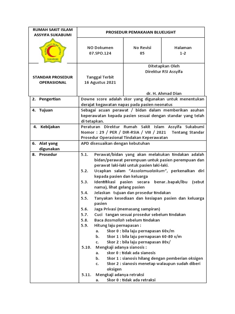 Prosedur Downe Score Neonatus RSI Assyifa | PDF