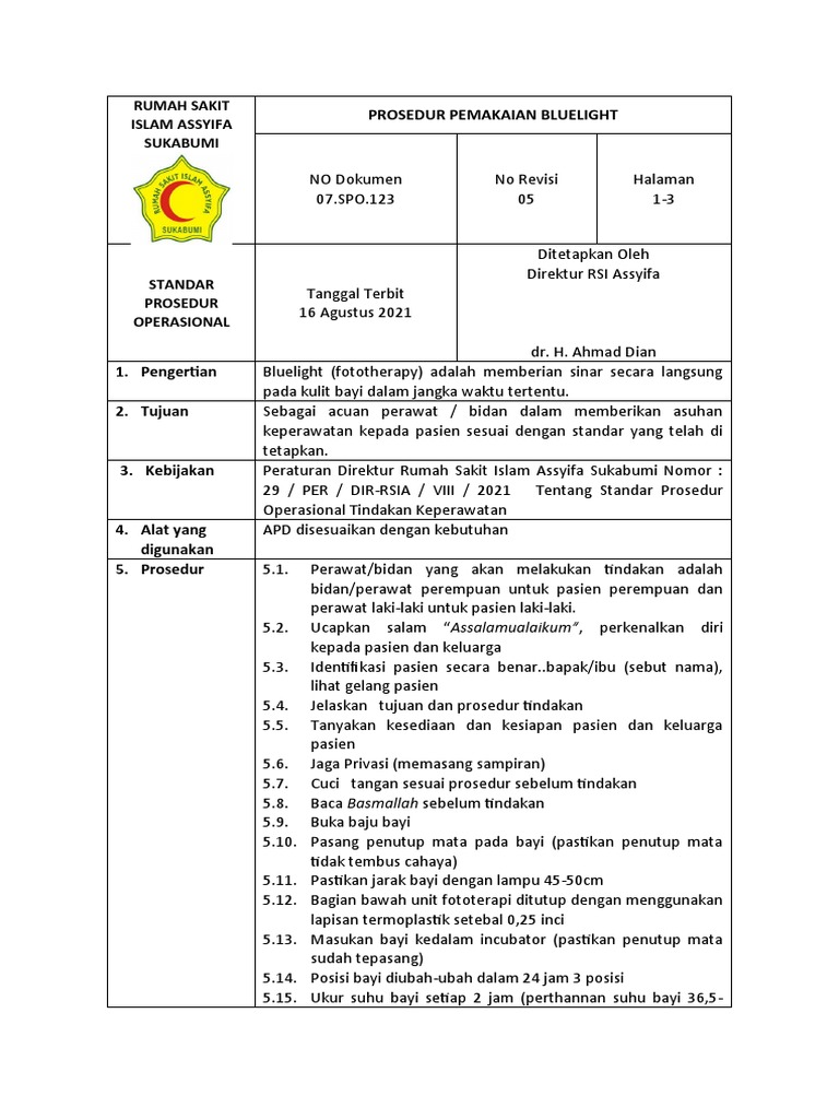 07.spo.123 Prosedur Pemakaian Bluelight | PDF