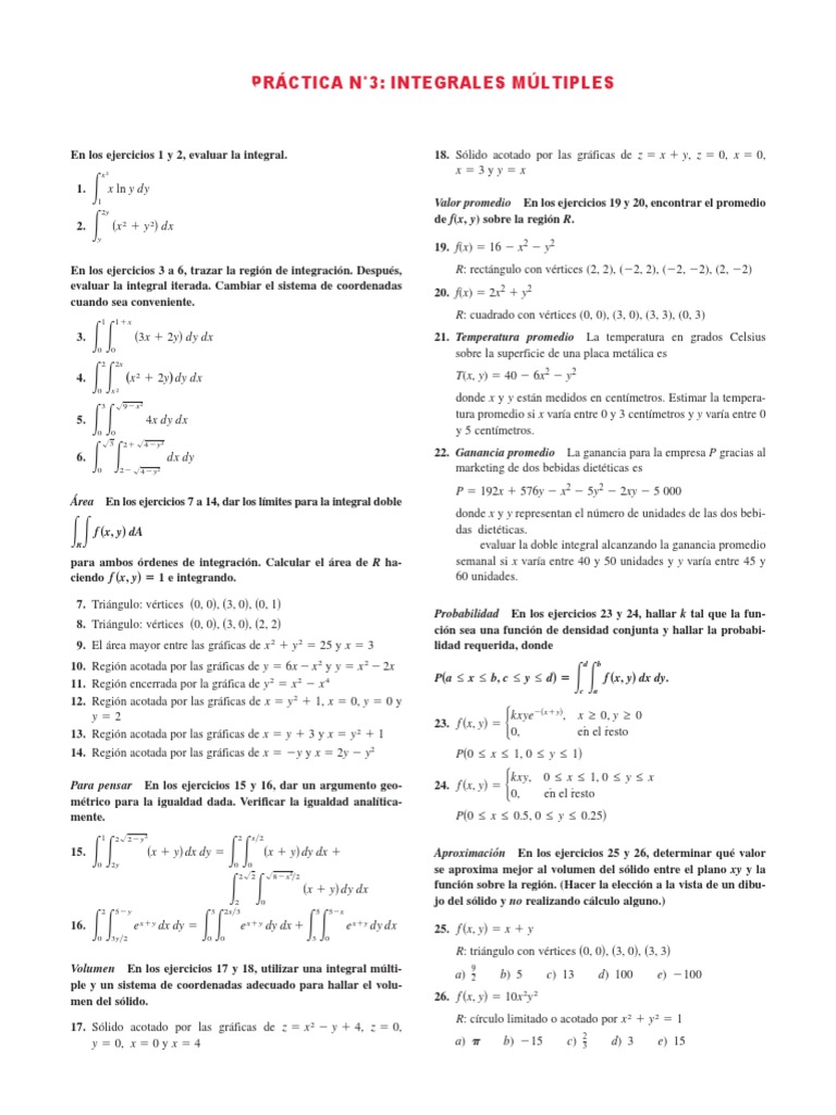 Práctica 3-Integrales Múltiples | Descargar gratis PDF | Integral | Esfera