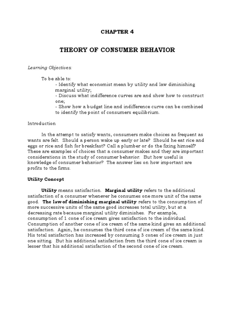 Chapter 4 Theory of Consumer Behavior | PDF | Utility | Marginal Utility