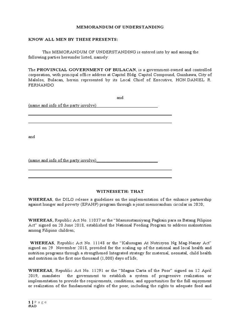 Draft MOU - Implementation of EPAHP | PDF