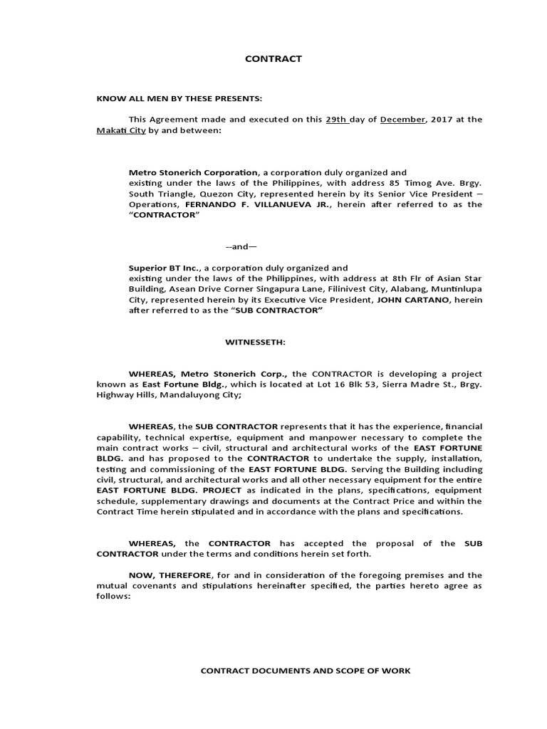 SAMPLE CONTRACT East Fortune BLDG | PDF | Wall | Concrete
