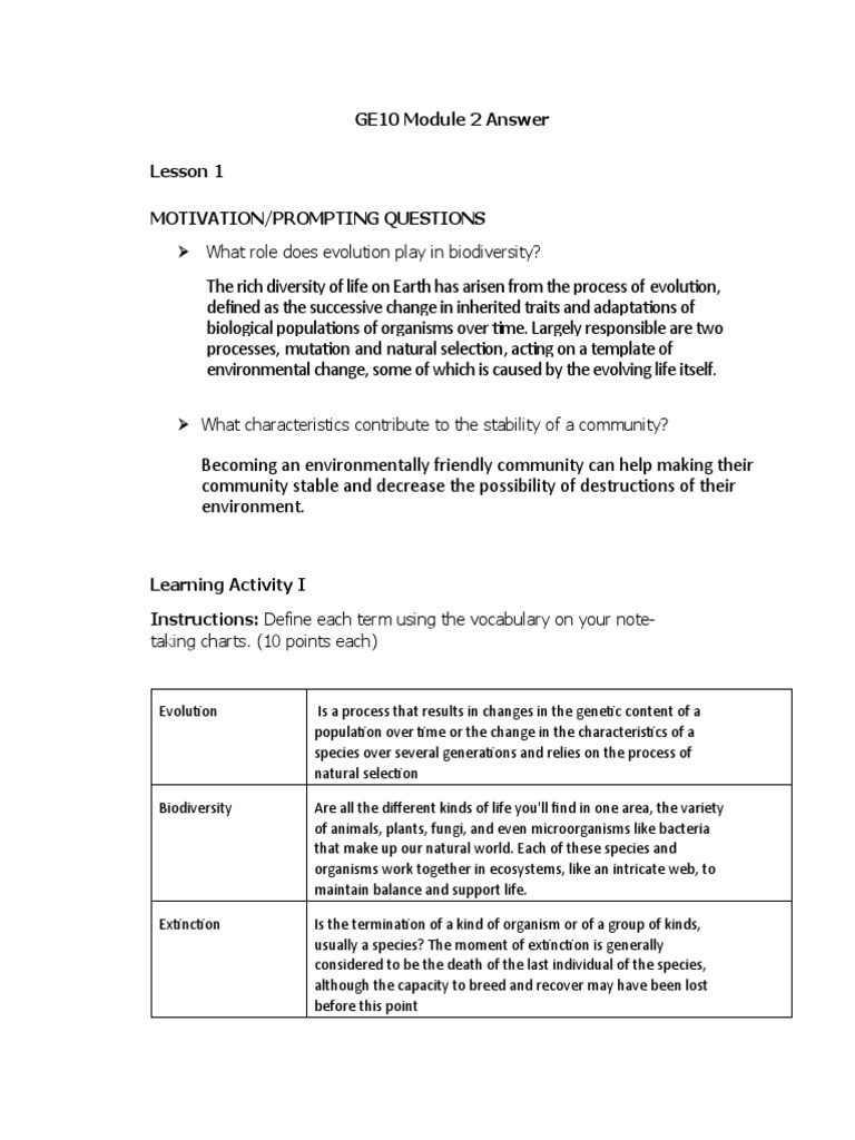GE10 Module 2 Answer | PDF | Evolution | Biodiversity