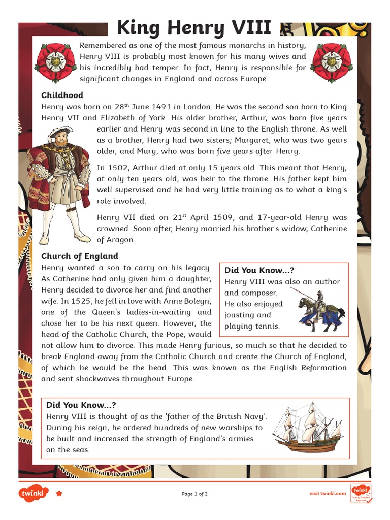 P5 Reading Exercise 51 | PDF | House Of Tudor | Monarchy