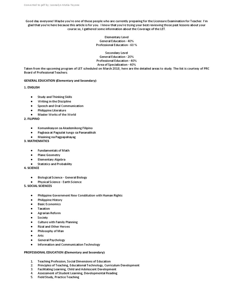 LET Exam Coverage and Study Tips | PDF | Social Science | Salary