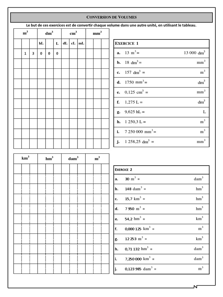 Chap 14 - Ex 5 - Exercice Conversion de Volumes - CORRIGE | PDF