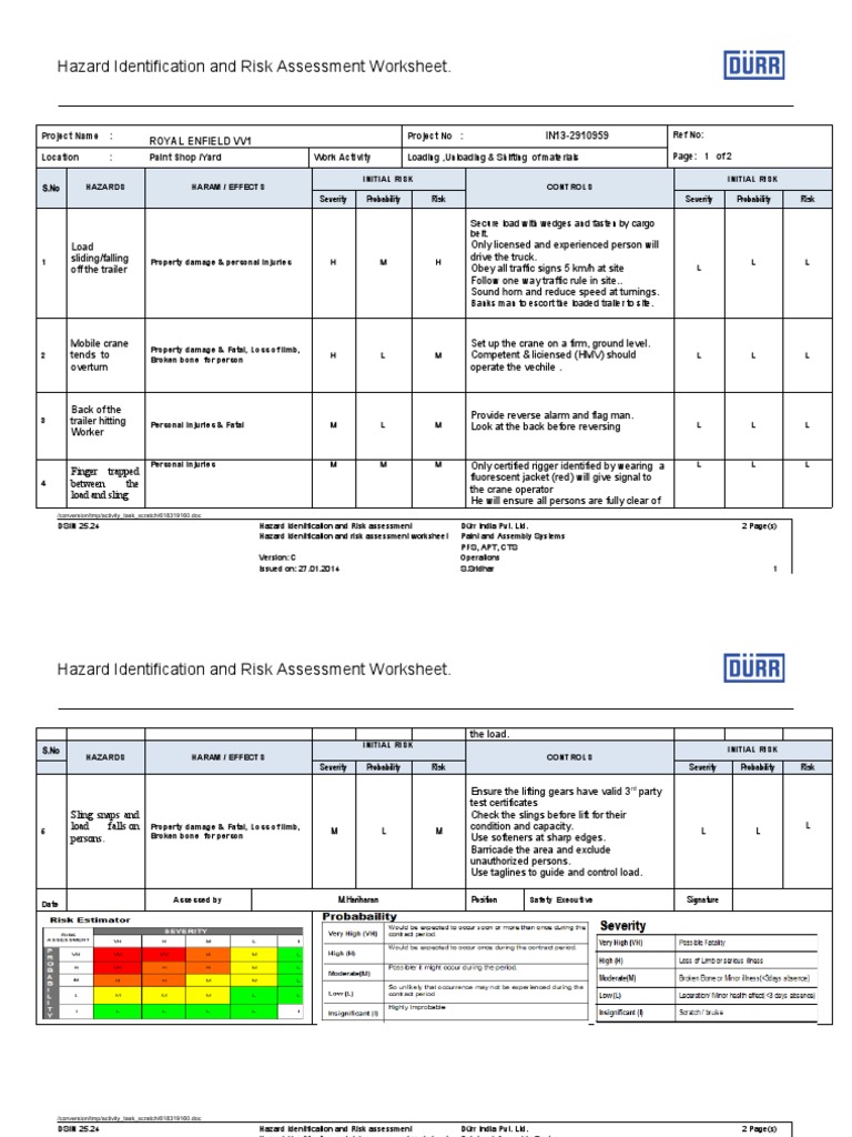 Hazard Identification and Risk Assessment Unloading | PDF | Risk | Occupational Safety And Health