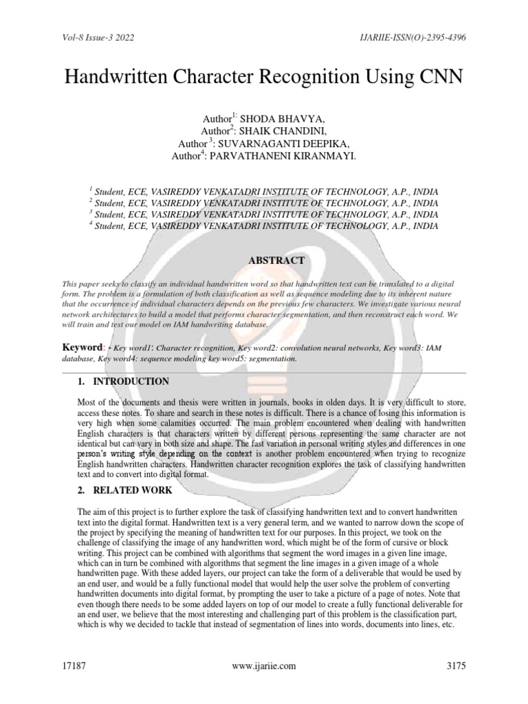 HANDWRITTEN CHARACTER RECOGNITION USING CNN Ijariie17187 | PDF | Artificial Neural Network ...