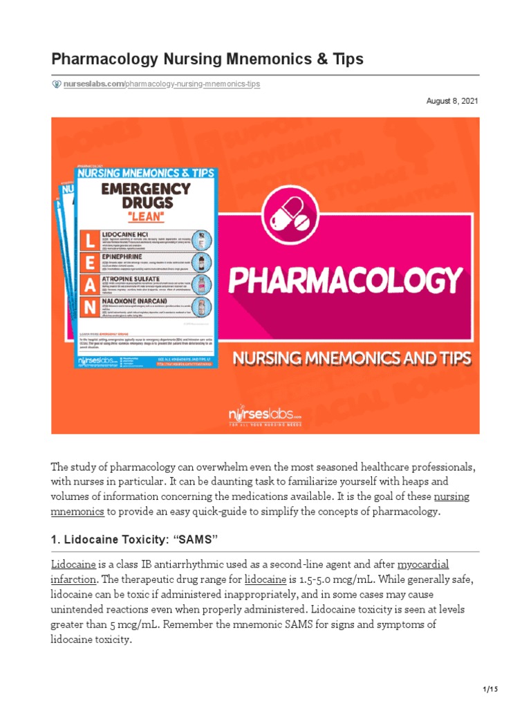 Pharmacology Nursing Mnemonics Guide | PDF | Heart | Drugs
