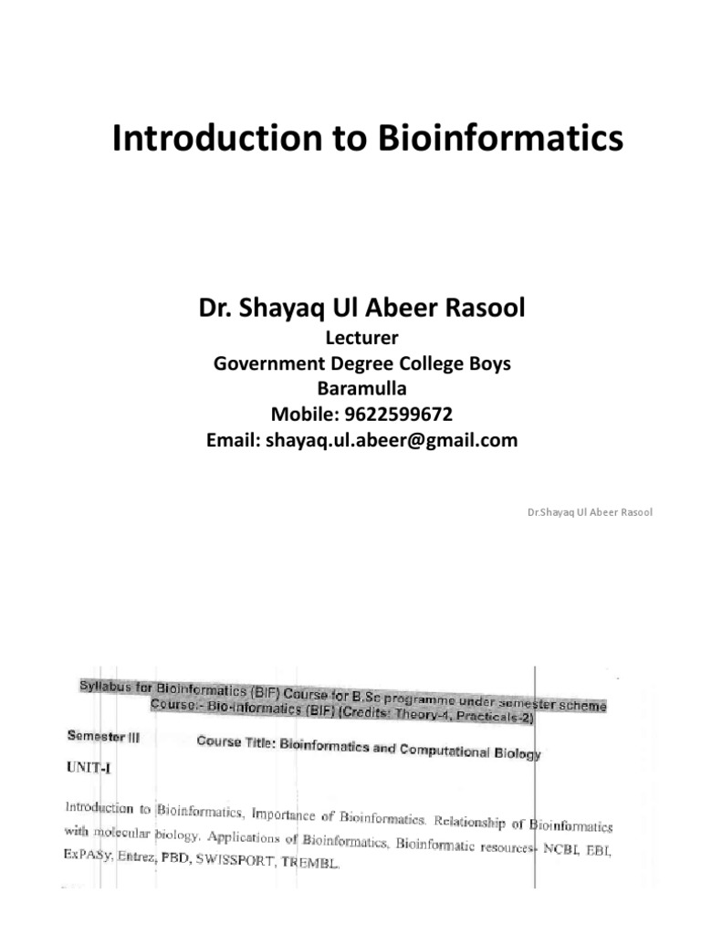 Bioinformatics Chapter 1 3rd Sem Pdf Bioinformatics National