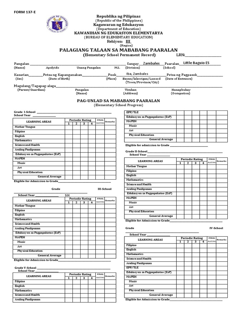 Form 137 - Old | Download Free PDF | Psychology