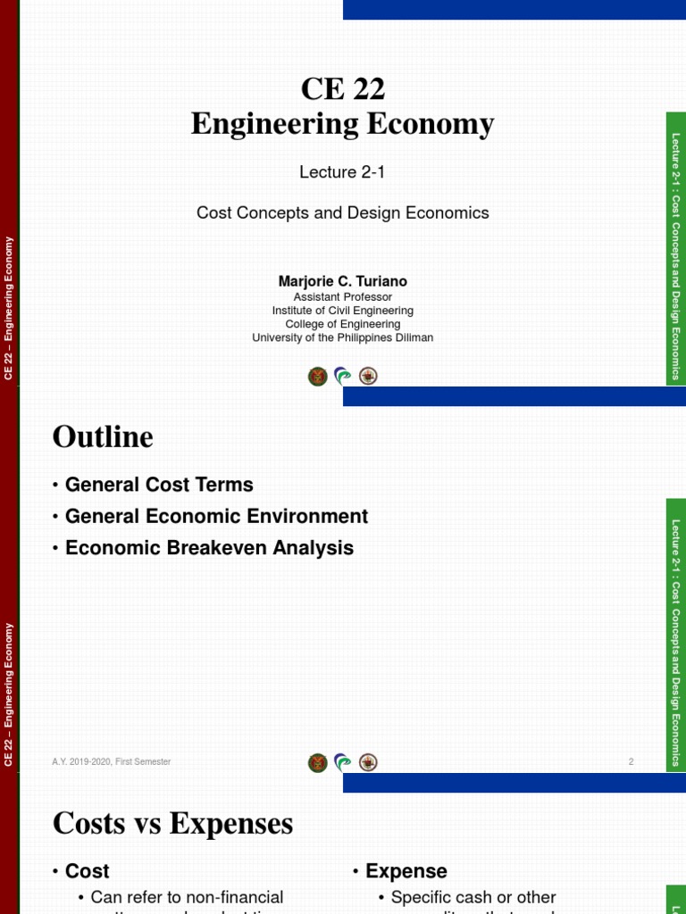 CE 22 Lecture 2-1 General Cost Terms and Economic Environment | PDF ...