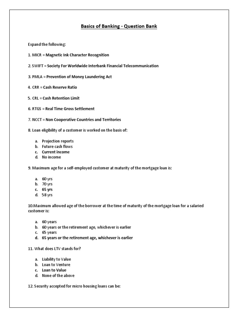 Basics of Banking Question Bank | PDF | Banks | Cheque