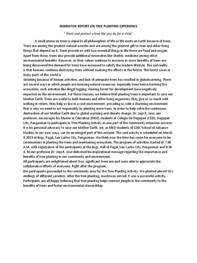Narrative Report On Tree Planting Experience | PDF | Science ...