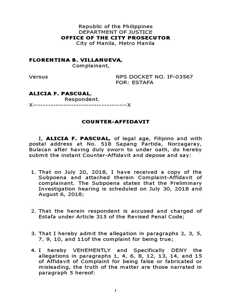 Alice Counter-Affidavit | PDF