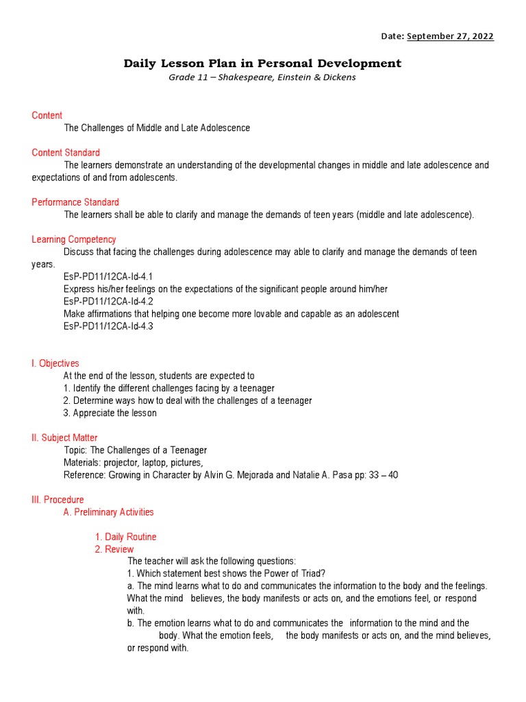 LESSON 4 IIDThe Challenges of A Teenager | PDF | Adolescence | Mind