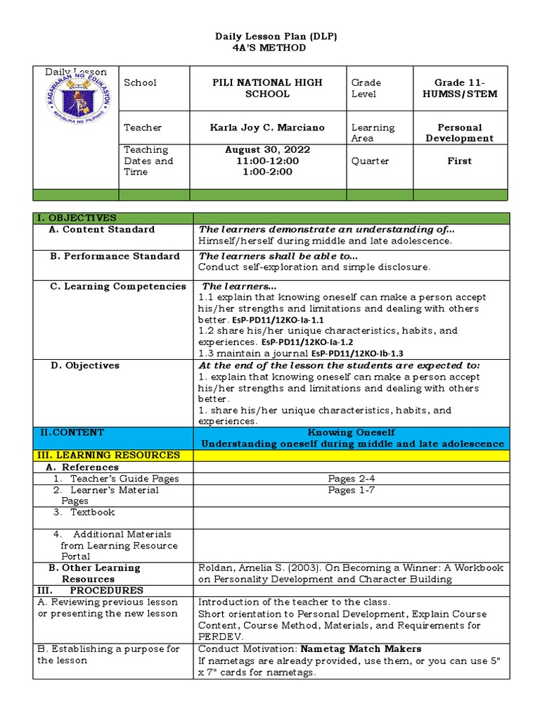 Perdev-Dlp Lesson 1 Knowing Oneself | Download Free PDF | Thought | Teachers