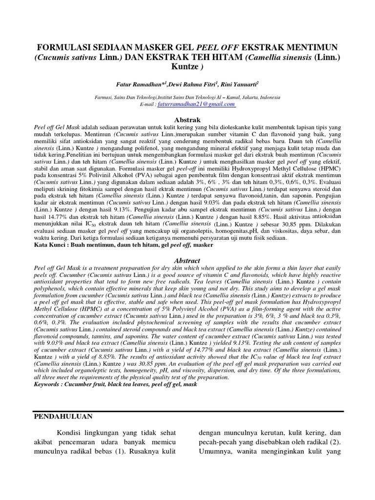 FORMULASI SEDIAAN MASKER GEL PEEL OFF EKSTRAK MENTIMUN (Cucumis Sativus ...