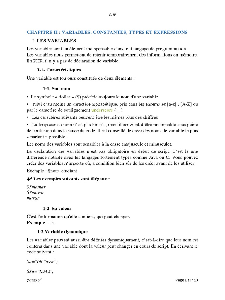 Chapitre Ii Variables, Constantes, Types Et Expressions | PDF ...
