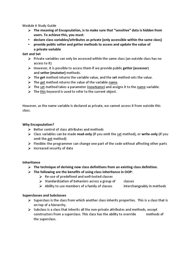 Module 6 Study Guide | PDF | Class (Computer Programming) | Method ...