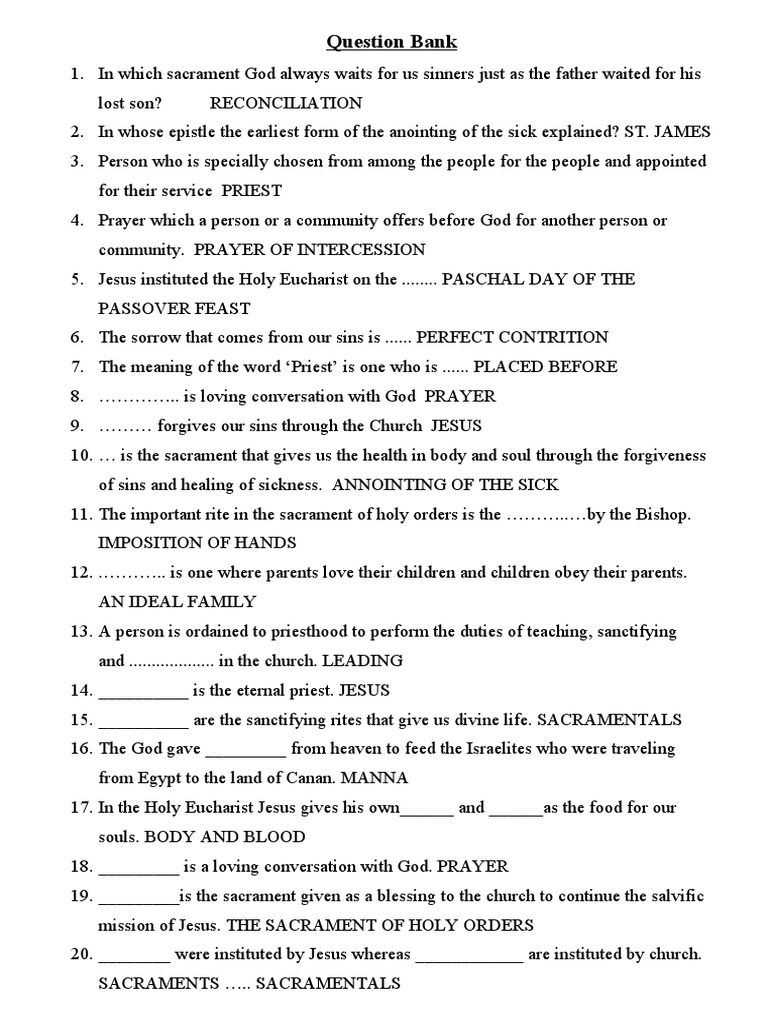 Catechism Std. IV Question Bank | PDF | Eucharist | Catholic Church