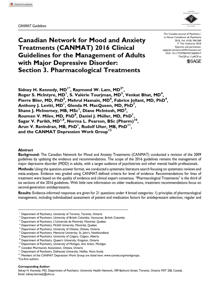 Canmat Guidelines Depression | PDF | Antidepressant | Selective ...