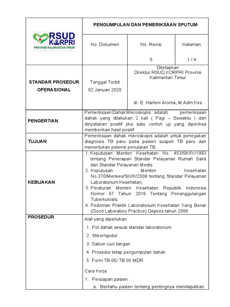 SOP Pengambilan Spesimen SPUTUM | PDF