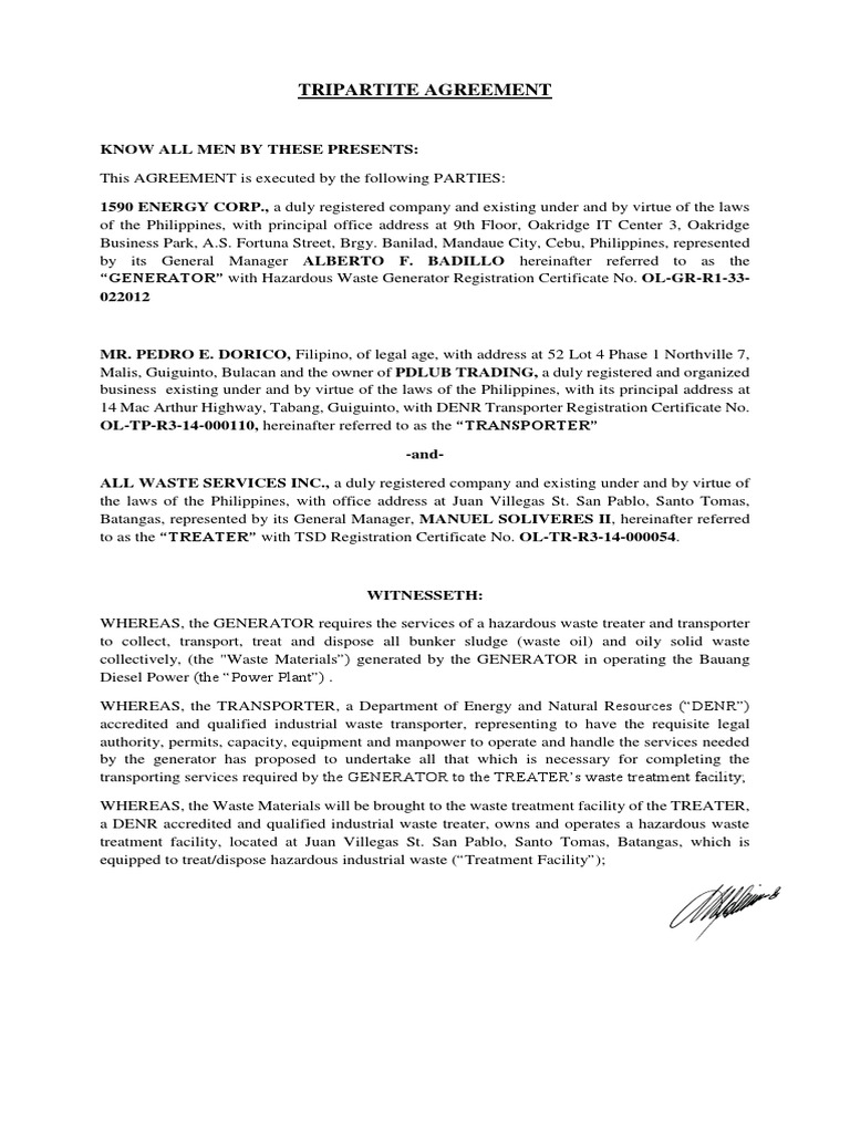 Tripartite Agreement | PDF | Confidentiality | Waste
