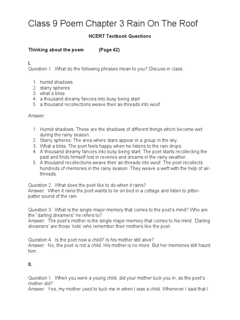 P 3 Rain On The Roof | PDF | Dream | Poetry