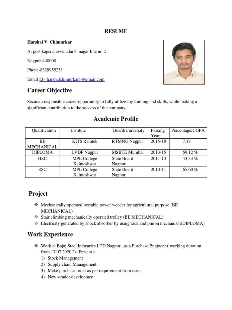 Purchase Engineer CV (Harsh) Dec 2021 | PDF | Apprenticeship