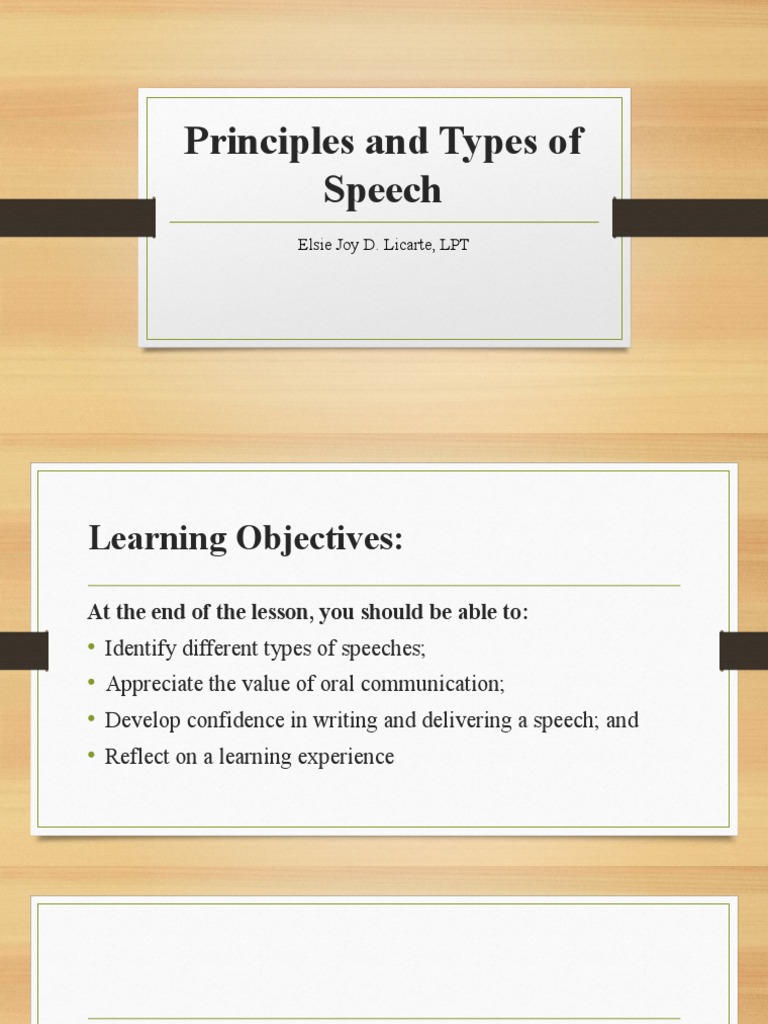 Principles and Types of Speech | PDF | Public Speaking | Psychological Concepts