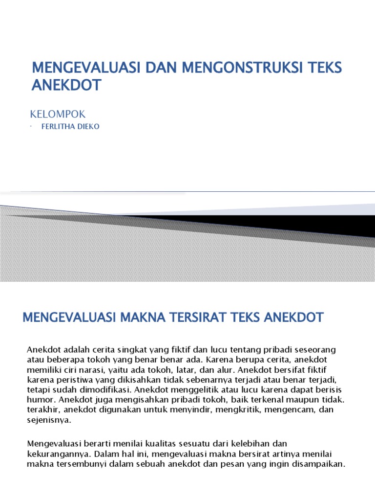 Mengevaluasi Dan Mengonstruksi Teks Anekdot | PDF | Puisi | Fiksi Umum