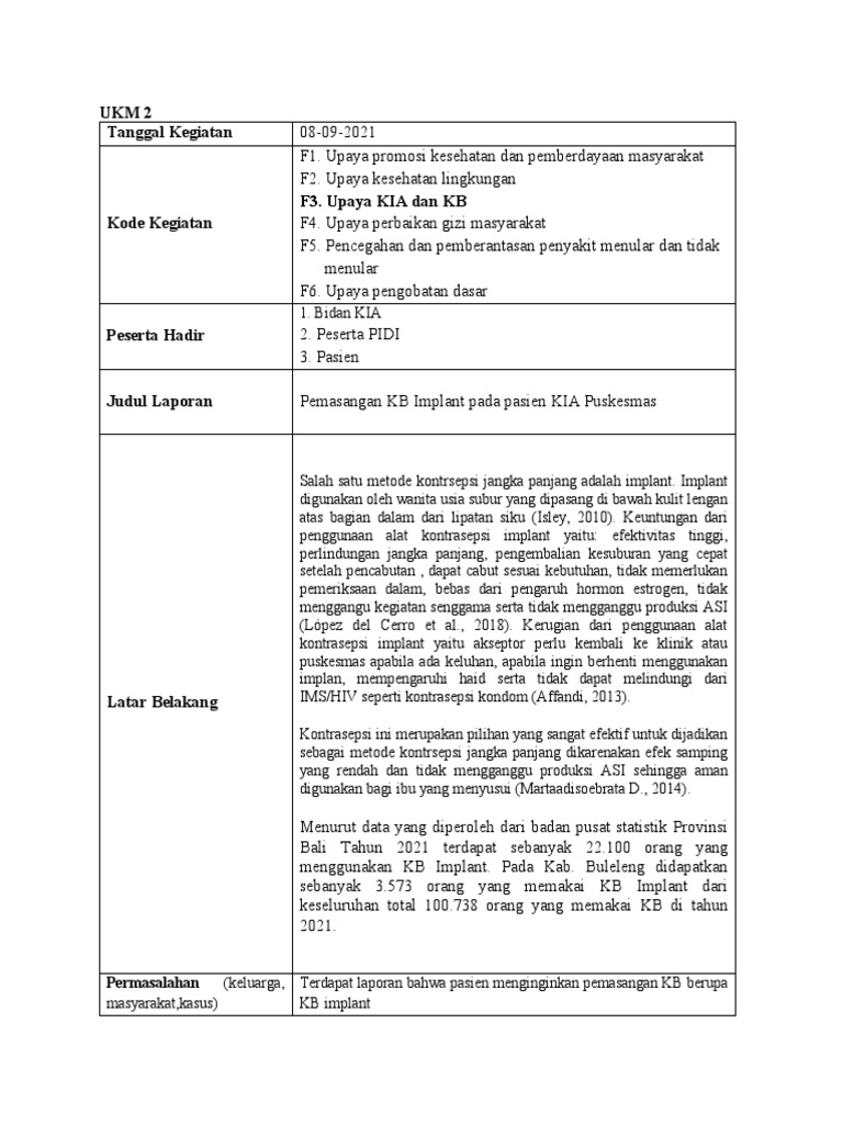 UKM 2 Pemasangan KB Implan DITA | PDF