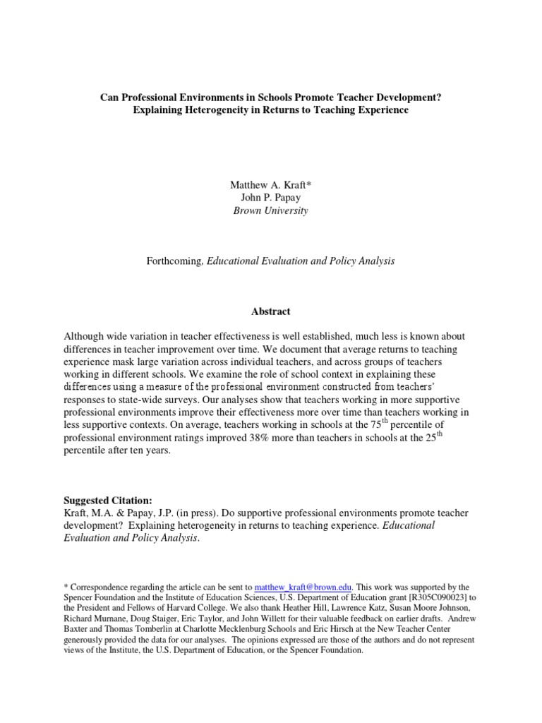 Kraft Papay - Prof Env Teacher Development Eepa Full | PDF | Survey ...