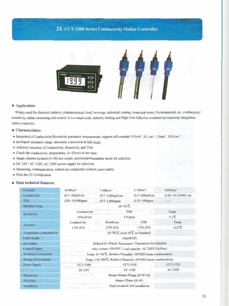 Conductivity Controller CCT-3300 | PDF