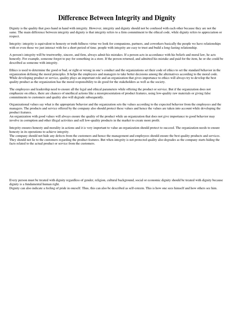 Difference Between Integrity and Dignity | PDF | Integrity | Dignity