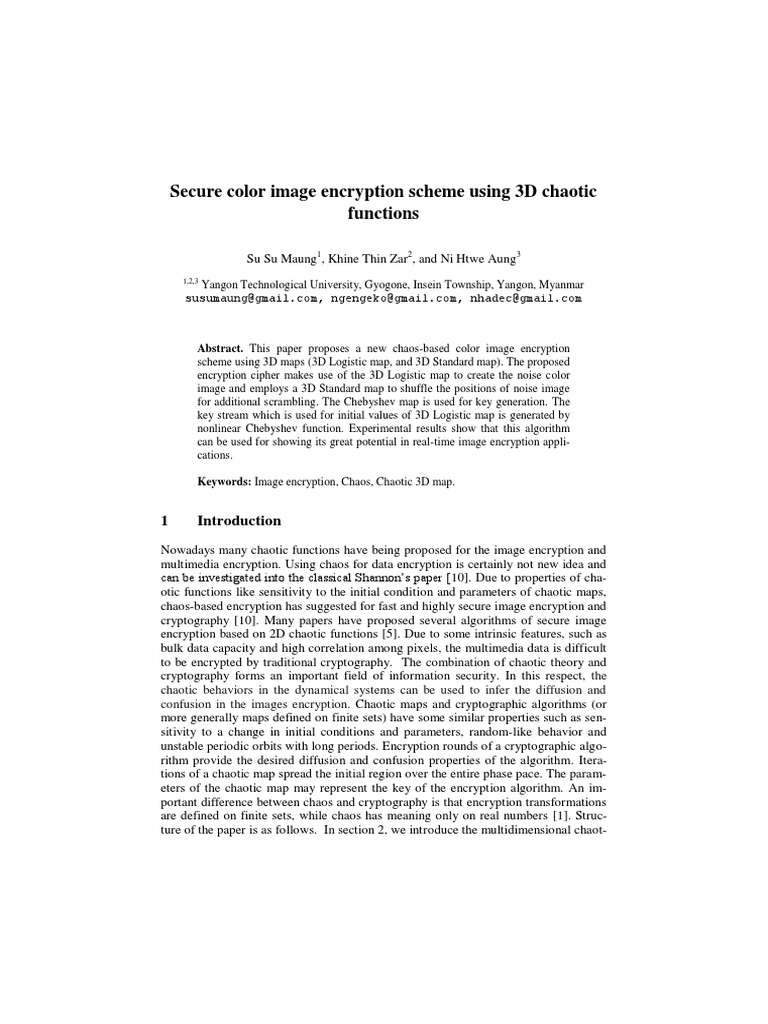 Secure Color Image Encryption Scheme Using 3d Chaotic Functions Pdf Cryptography Chaos Theory 0818