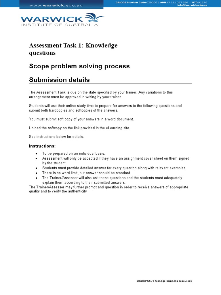 Knowledge Assessment for BSBOPS501 | PDF | Risk Management | Policy